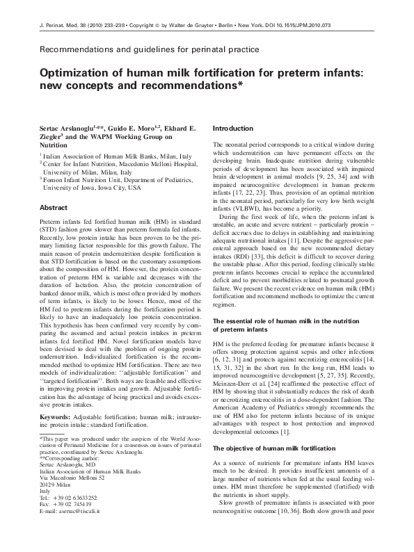 (PDF) Optimization of human milk fortification for preterm infants: new ...