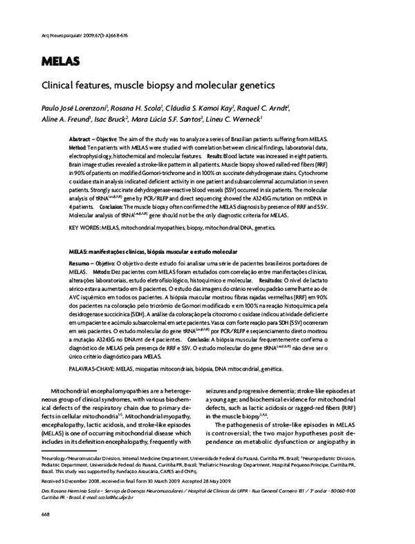 (PDF) MELAS: clinical features, muscle biopsy and molecular genetics