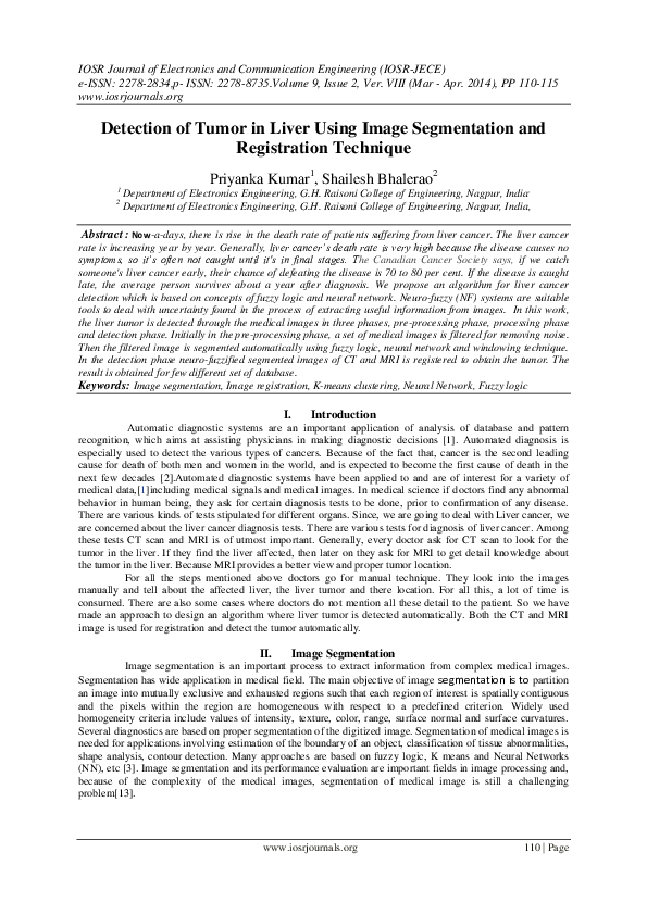 (PDF) Detection of Tumor in Liver Using Image Segmentation and ...