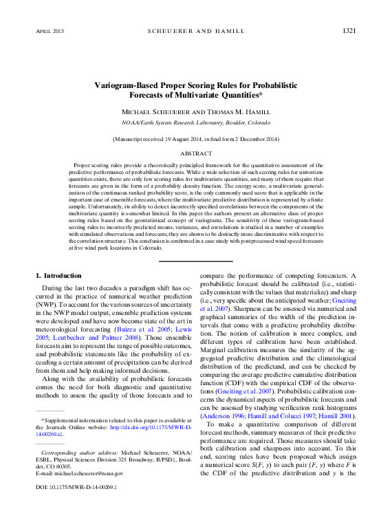 (PDF) Variogram-Based Proper Scoring Rules for Probabilistic Forecasts of Multivariate Quantities*