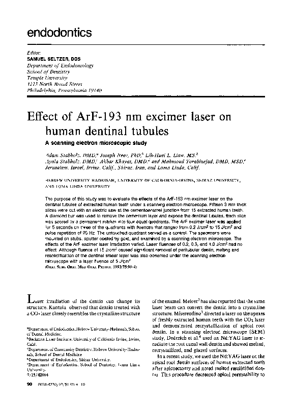 (PDF) Effect of ArF-193 nm excimer laser on human dentinal tubules