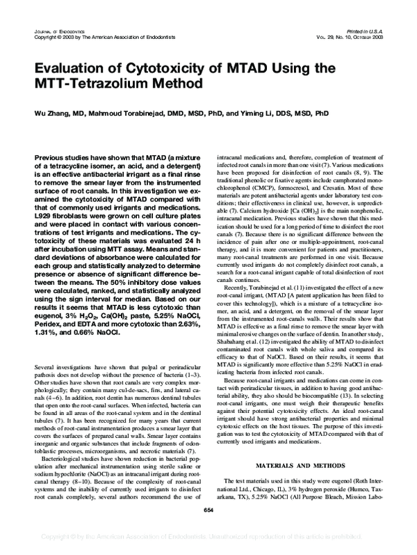 (PDF) Evaluation of cytotoxicity of MTAD using the MTT-tetrazolium method