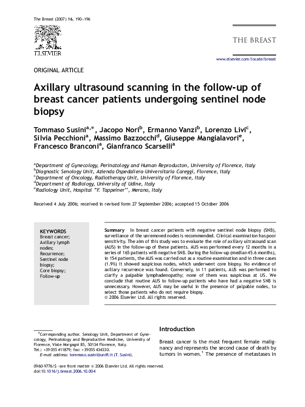(PDF) Axillary ultrasound scanning in the follow-up of breast cancer ...