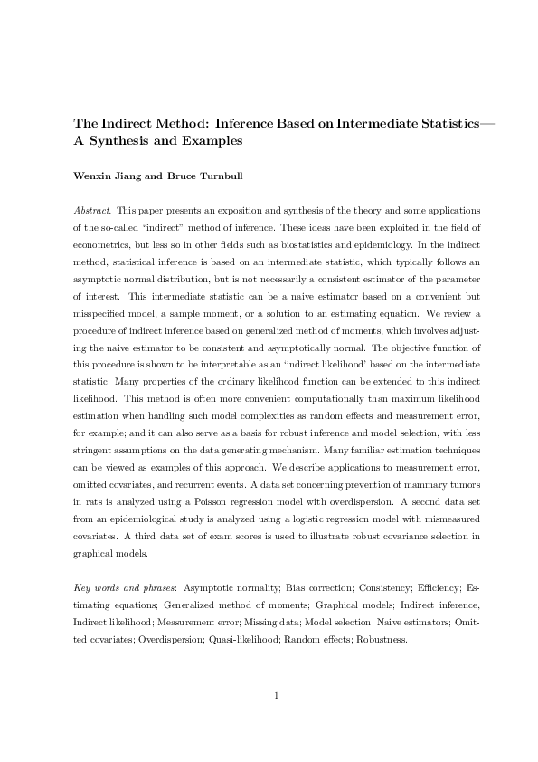 (PDF) The Indirect Method: Inference Based on Intermediate Statistics?A ...