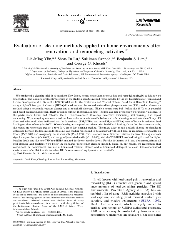 (PDF) Evaluation of cleaning methods applied in home environments after ...