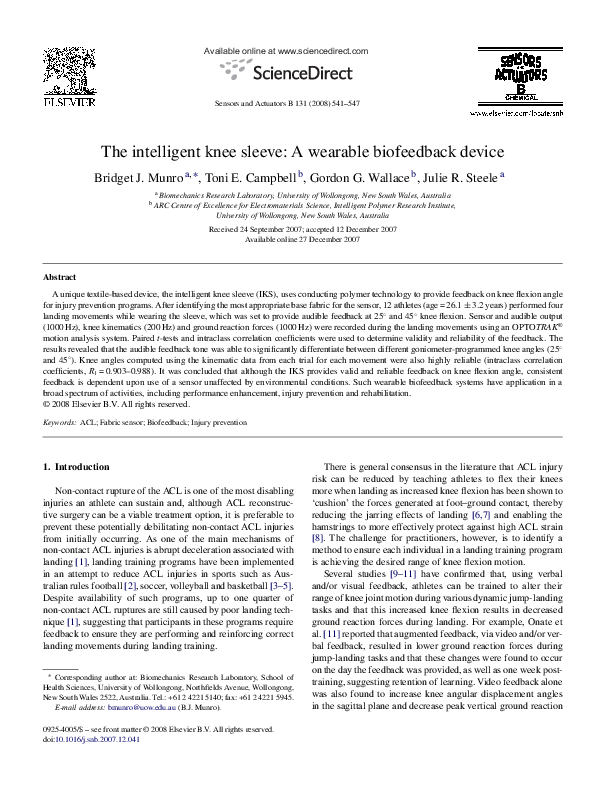 (PDF) The intelligent knee sleeve: A wearable biofeedback device