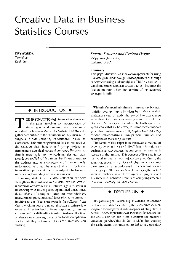 (PDF) Creative Data in Business Statistics Courses