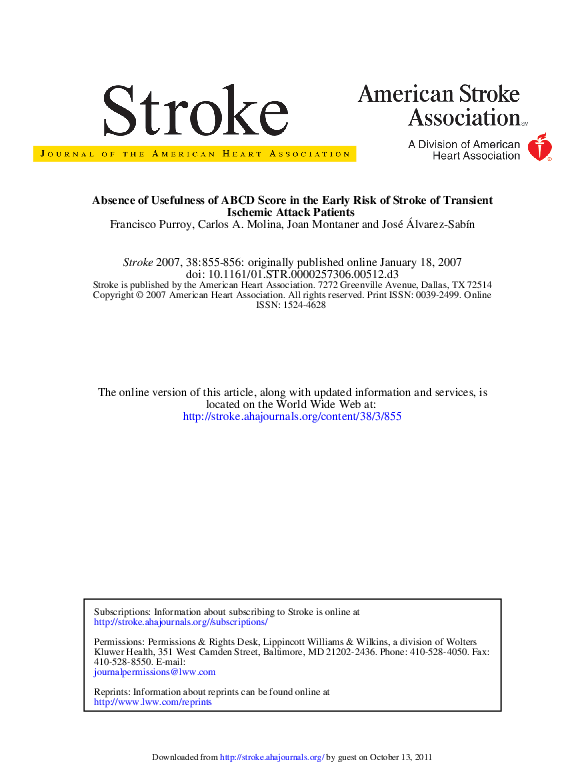 (PDF) Absence of Usefulness of ABCD Score in the Early Risk of Stroke ...