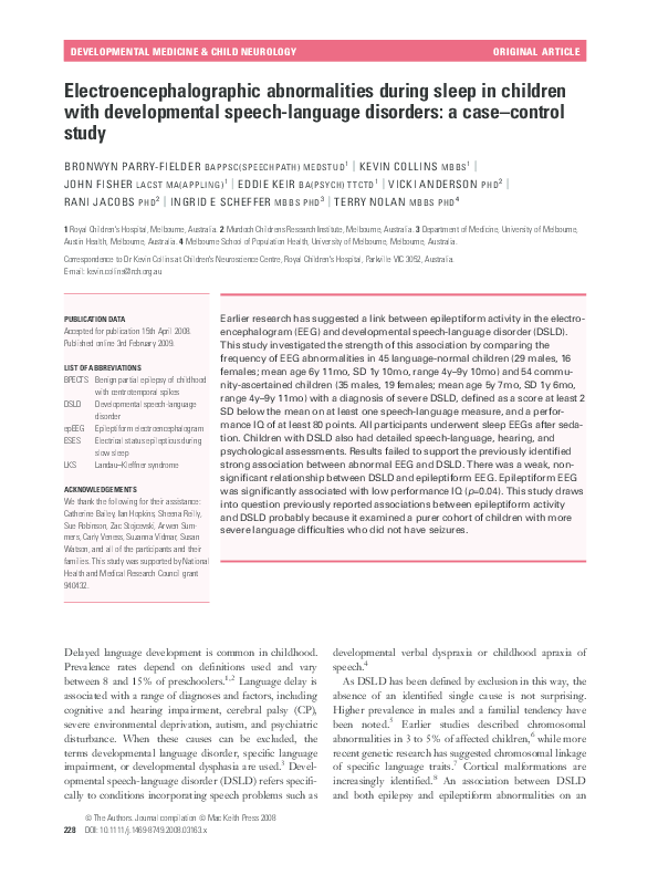 (PDF) Electroencephalographic abnormalities during sleep in children with developmental speech ...