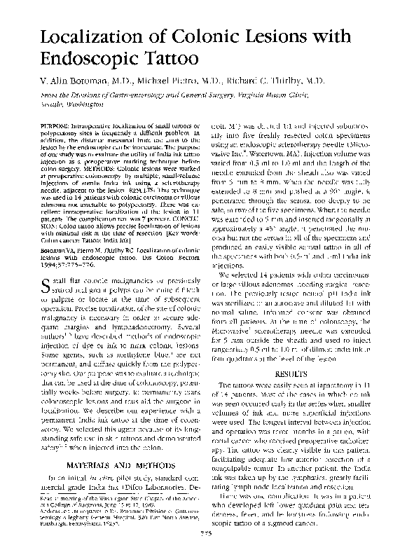 (PDF) Localization of colonic lesions with endoscopic tattoo