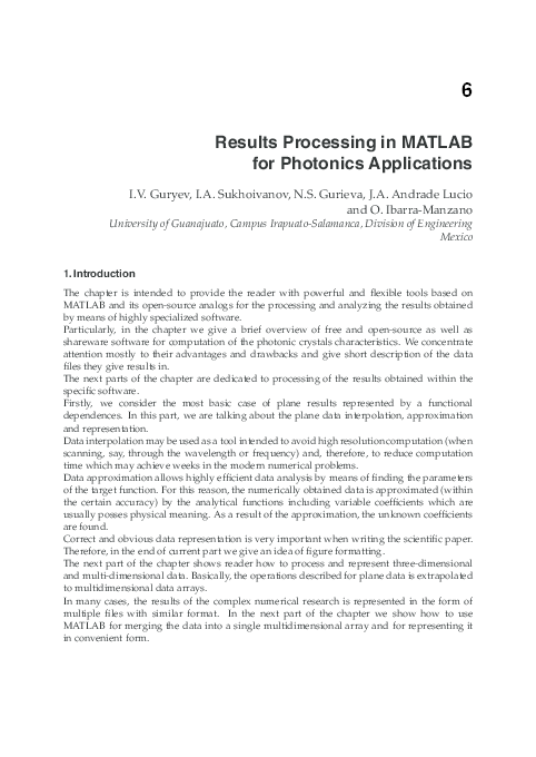 (PDF) Results Processing in MATLAB for Photonics Applications
