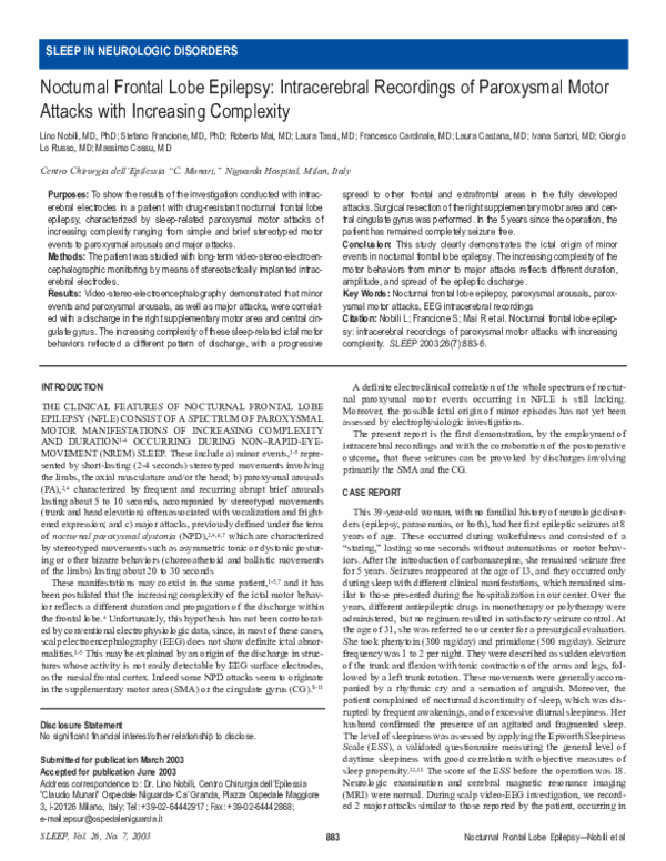 (PDF) Nocturnal frontal lobe epilepsy: intracerebral recordings of ...