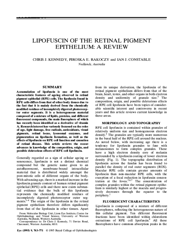 (PDF) Lipofuscin of the retinal pigment epithelium: A review