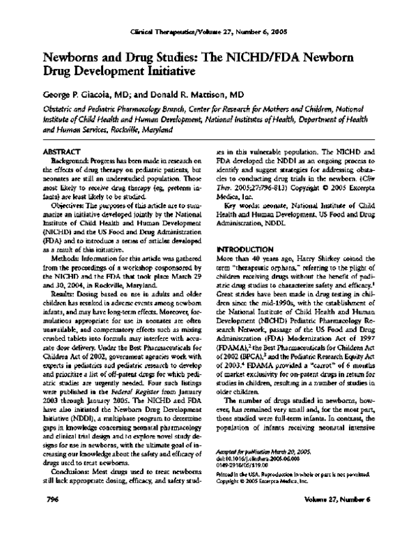 (PDF) Newborns and drug studies: The NICHD/FDA newborn drug development ...