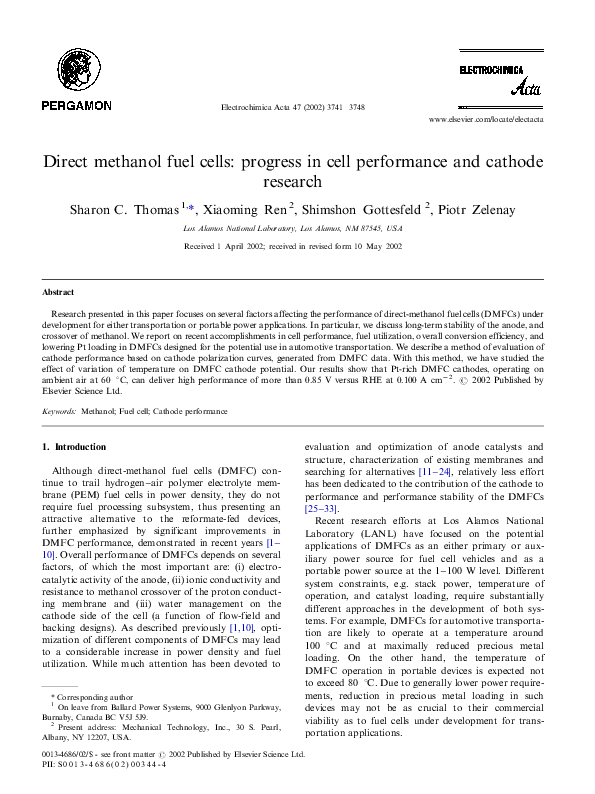 (PDF) Direct methanol fuel cells: progress in cell performance and cathode research