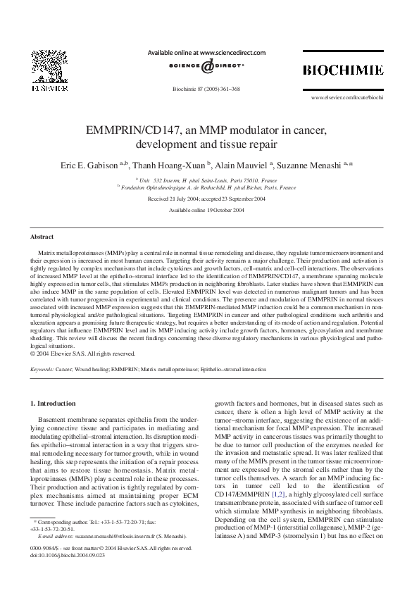 (PDF) EMMPRIN/CD147, an MMP modulator in cancer, development and tissue ...
