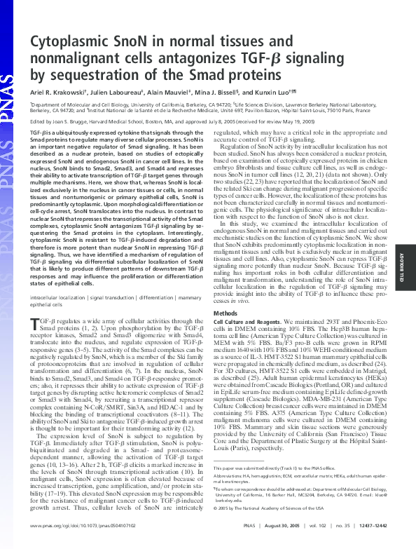 (PDF) Cytoplasmic SnoN in normal tissues and nonmalignant cells ...
