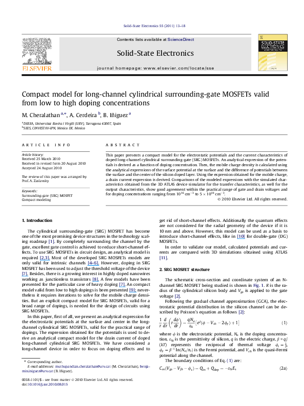 (PDF) Compact model for short channel symmetric doped double-gate MOSFETs | Antonio Cerdeira ...