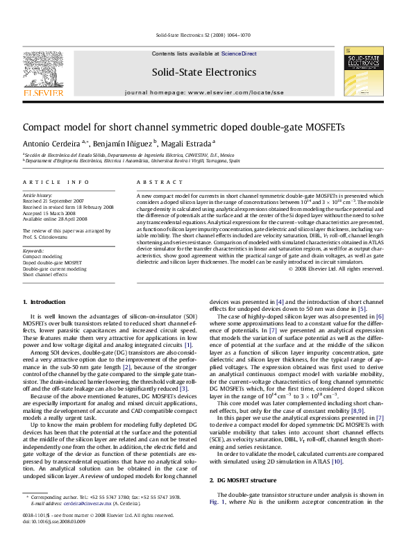 (PDF) Compact model for short channel symmetric doped double-gate MOSFETs