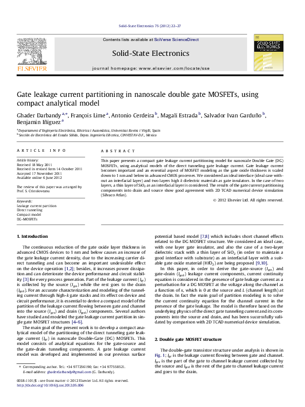 Pdf Gate Leakage Current Partitioning In Nanoscale Double Gate