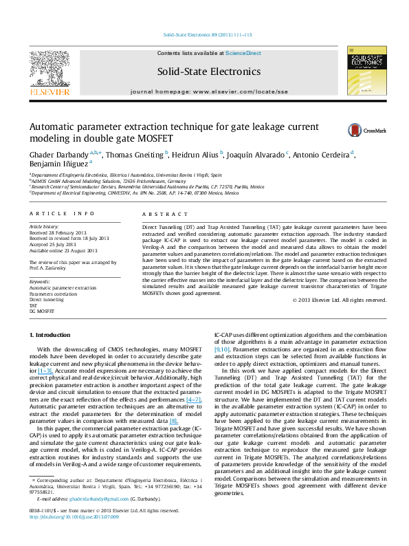 Pdf Automatic Parameter Extraction Technique For Gate Leakage Current