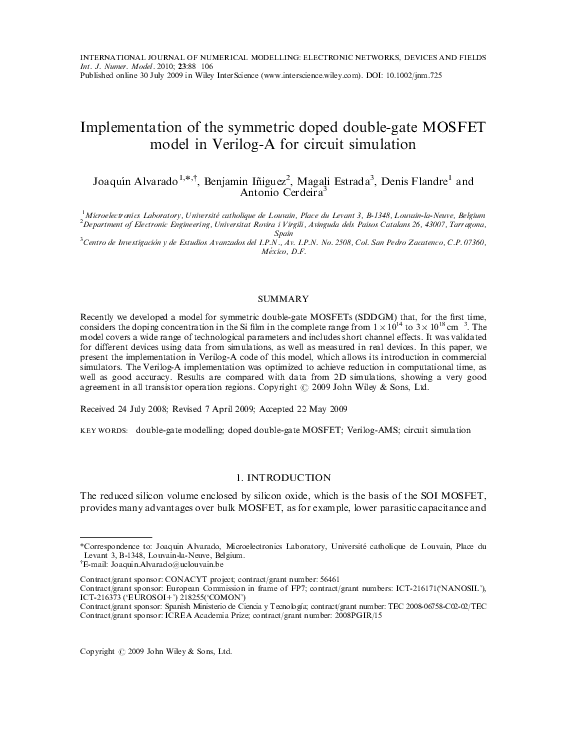 (PDF) Implementation of the symmetric doped double-gate MOSFET model in ...
