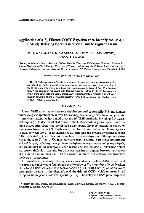 (PDF) Application of a T2,-filtered COSY experiment to identify the ...