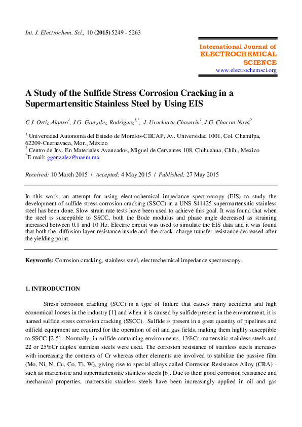 (PDF) A Study of the Sulfide Stress Corrosion Cracking in a ...