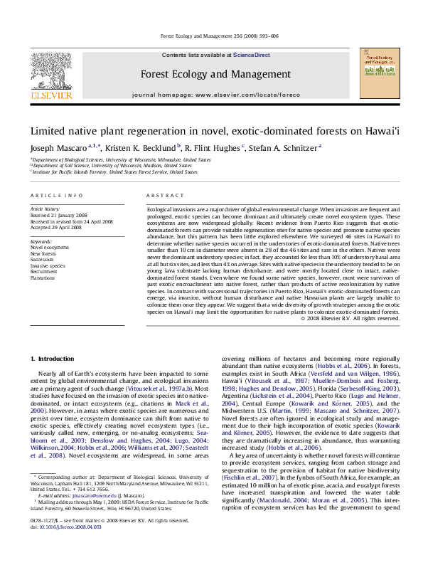 (PDF) Limited native plant regeneration in novel, exotic-dominated ...