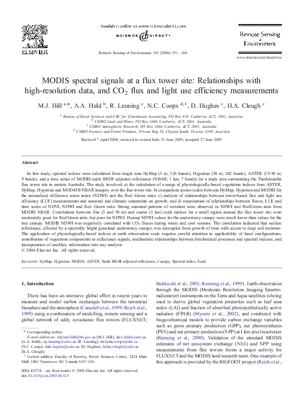 (PDF) MODIS spectral signals at a flux tower site: Relationships with ...