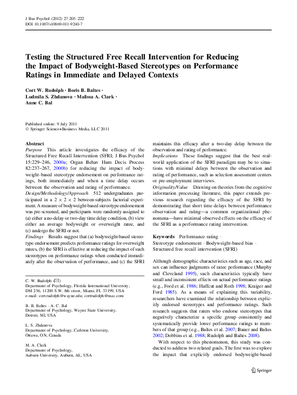 (PDF) Testing the Structured Free Recall Intervention for Reducing the ...