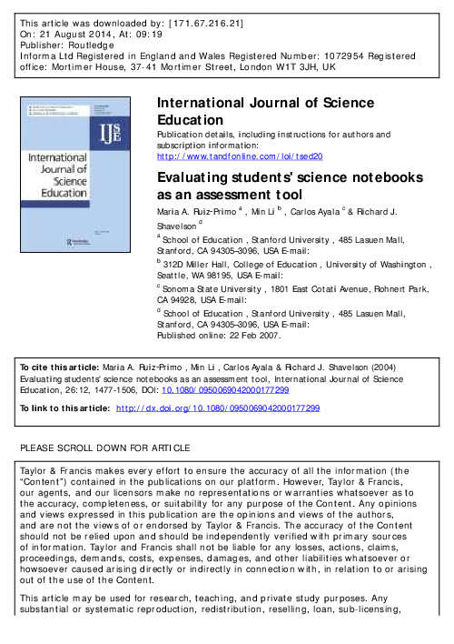 (PDF) Evaluating students' science notebooks as an assessment tool