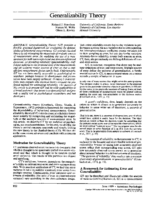 (PDF) Generalizability theory