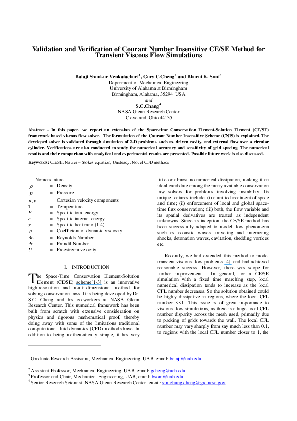 Pdf Validation And Verification Of Courant Number Insensitive Cese Method For Transient