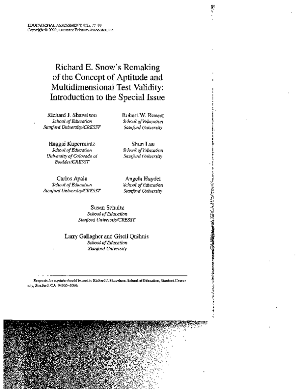 (PDF) Richard E. Snow's Remaking of the Concept of Aptitude and ...