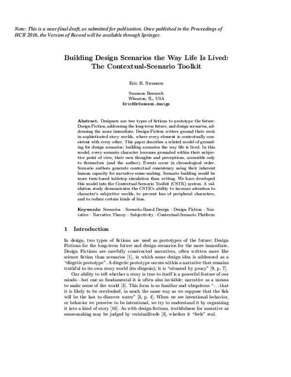 (PDF) Building Design Scenarios the Way Life Is Lived: The Contextual ...