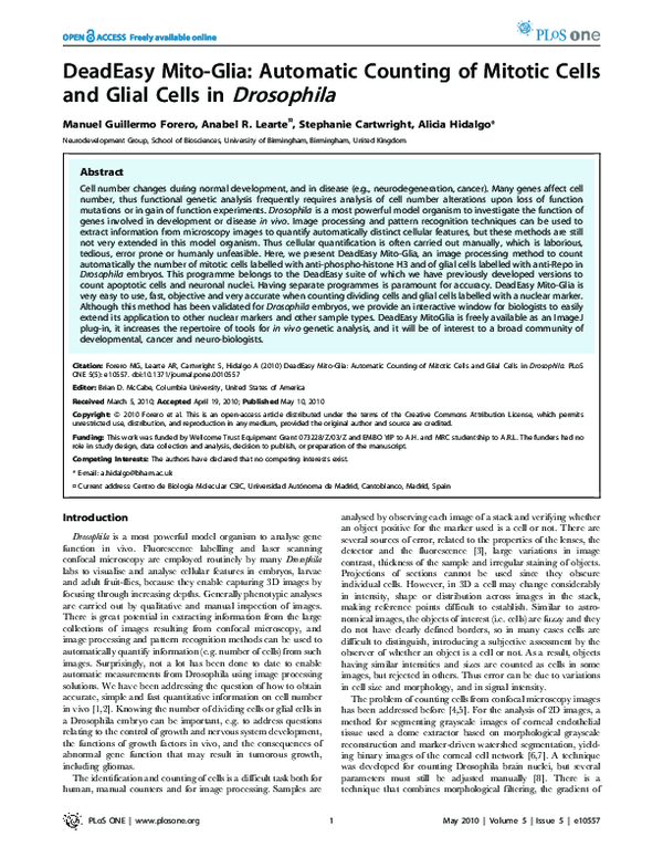 (PDF) DeadEasy Mito-Glia: Automatic Counting of Mitotic Cells and Glial Cells in Drosophila