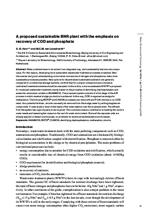 (PDF) A proposed sustainable BNR plant with the emphasis on recovery of ...