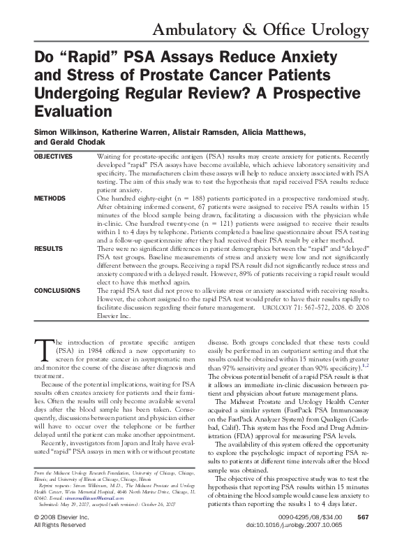 (PDF) Do “Rapid” PSA Assays Reduce Anxiety and Stress of Prostate ...