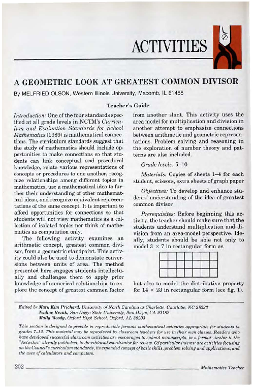 (PDF) A Geometric Look at Greatest Common Divisor
