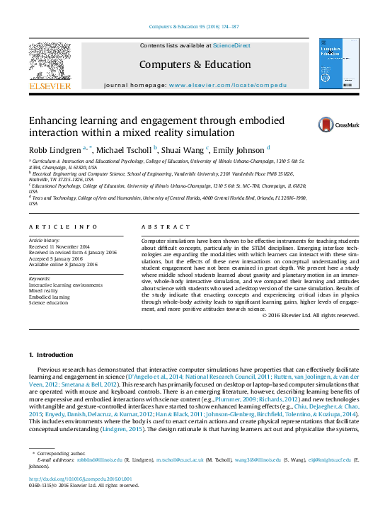 (PDF) Enhancing learning and engagement through embodied interaction within a mixed reality ...
