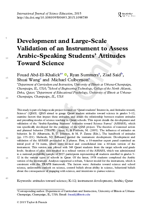 (PDF) Development and Large-Scale Validation of an Instrument to Assess Arabic-Speaking Students ...