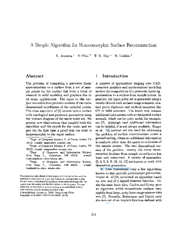 (PDF) A SIMPLE ALGORITHM FOR HOMEOMORPHIC SURFACE RECONSTRUCTION