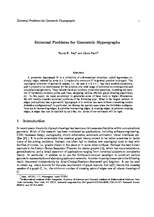 (PDF) Extremal Problems for Geometric Hypergraphs