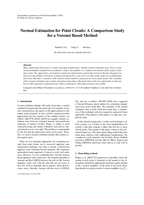 (PDF) Normal estimation for point clouds: A comparison study for a ...