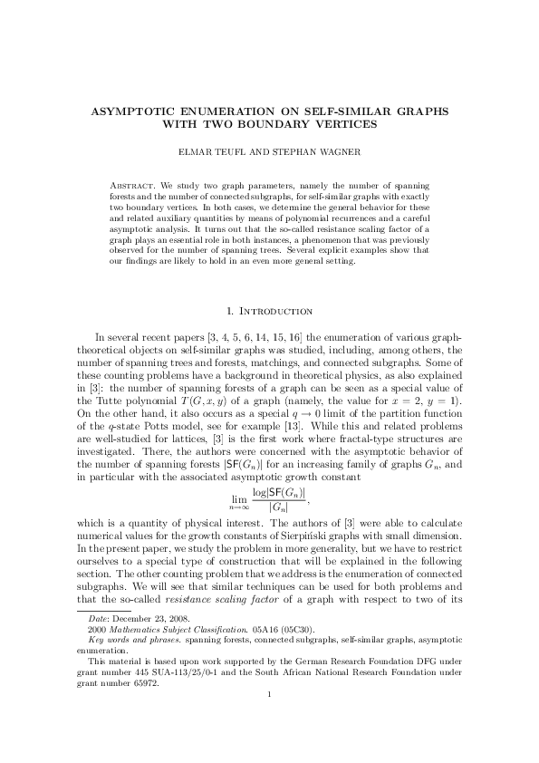 Pdf Asymptotic Enumeration On Self Similar Graphs With Two Boundary