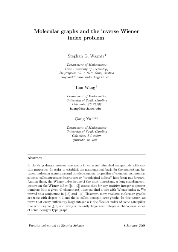 (PDF) Molecular graphs and the inverse Wiener index problem