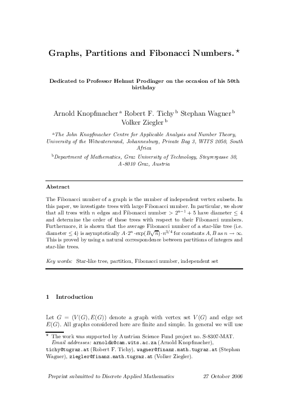 (PDF) Graphs, partitions and Fibonacci numbers