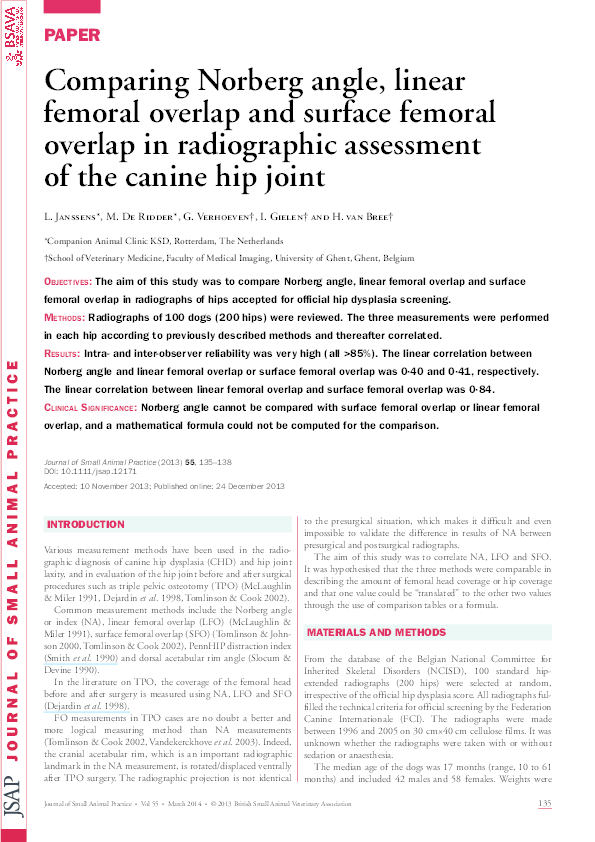 (PDF) Comparing Norberg angle, linear femoral overlap and surface ...