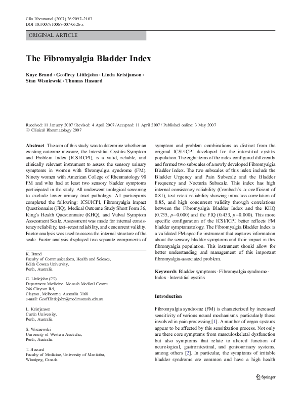 (PDF) The Fibromyalgia Bladder Index